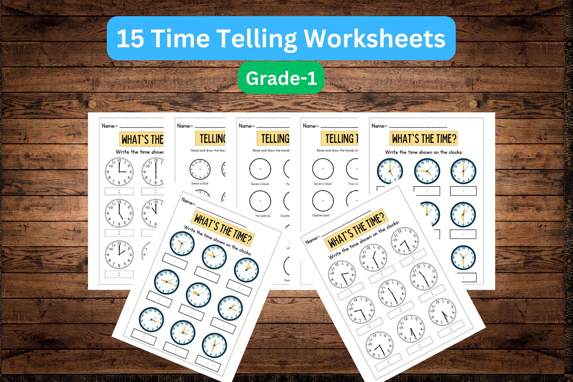 Telling Time Worksheets: Grade 1 Math Printable (PDF & PNG) - Etsy