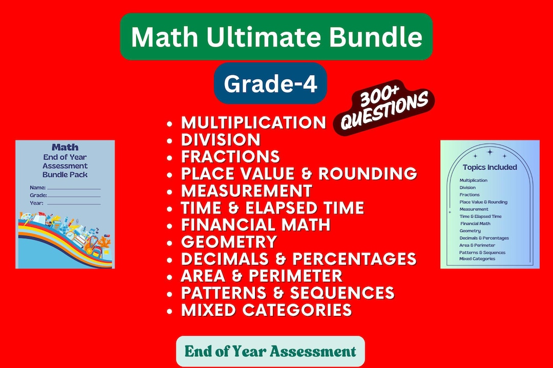 4th Grade Math Assessment Worksheets : 300+ Questions, Test Prep (PDF ...