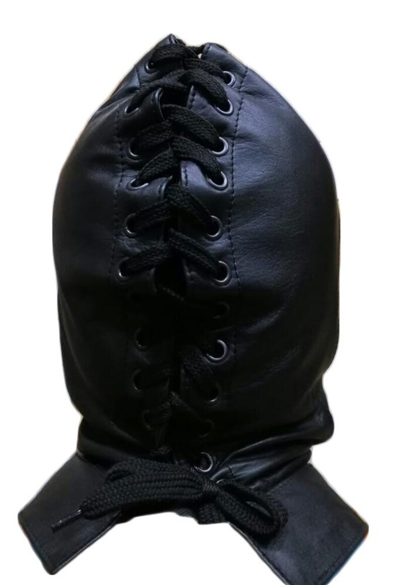 Leather Mask Hood Cosplay Mask Full Face Hood Black Leather BDSM Hood ...