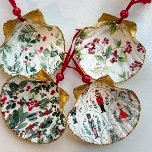 Scallop Shell Christmas Ornament | Decoupage | Coastal Xmas Decoration ...
