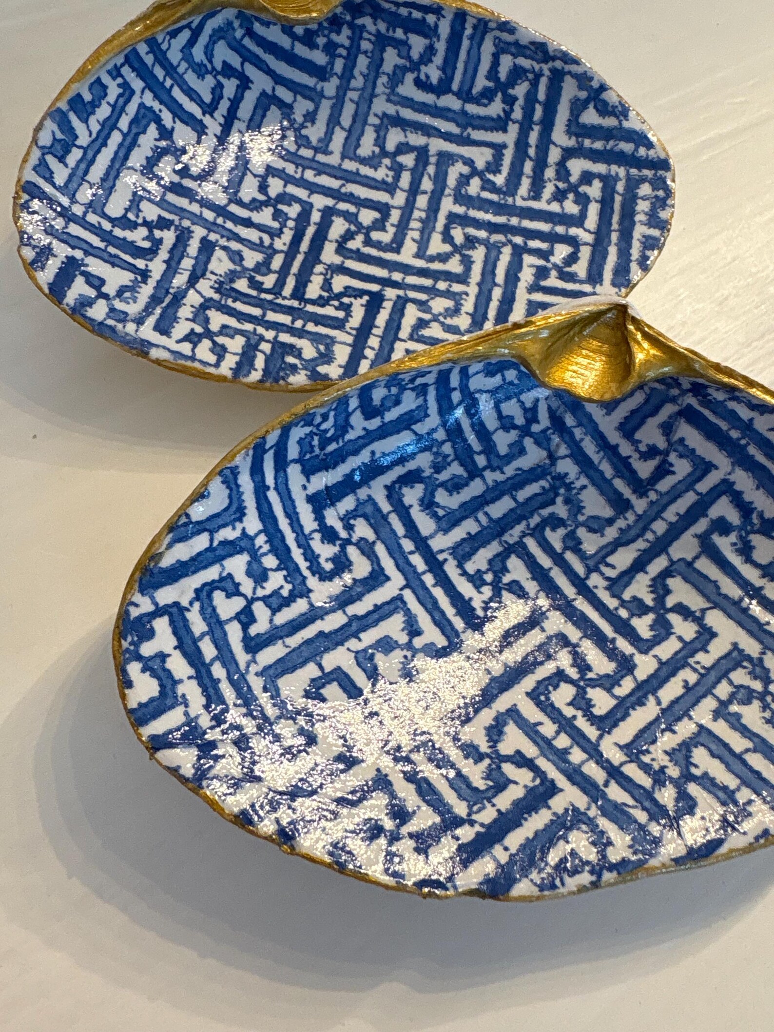Decoupage Clam Shell Ring Dish: Coastal Decor Blue White Decor With ...