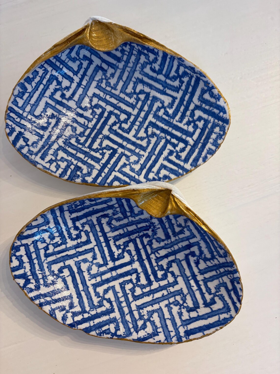 Decoupage Clam Shell Ring Dish: Coastal Decor Blue White Decor With ...