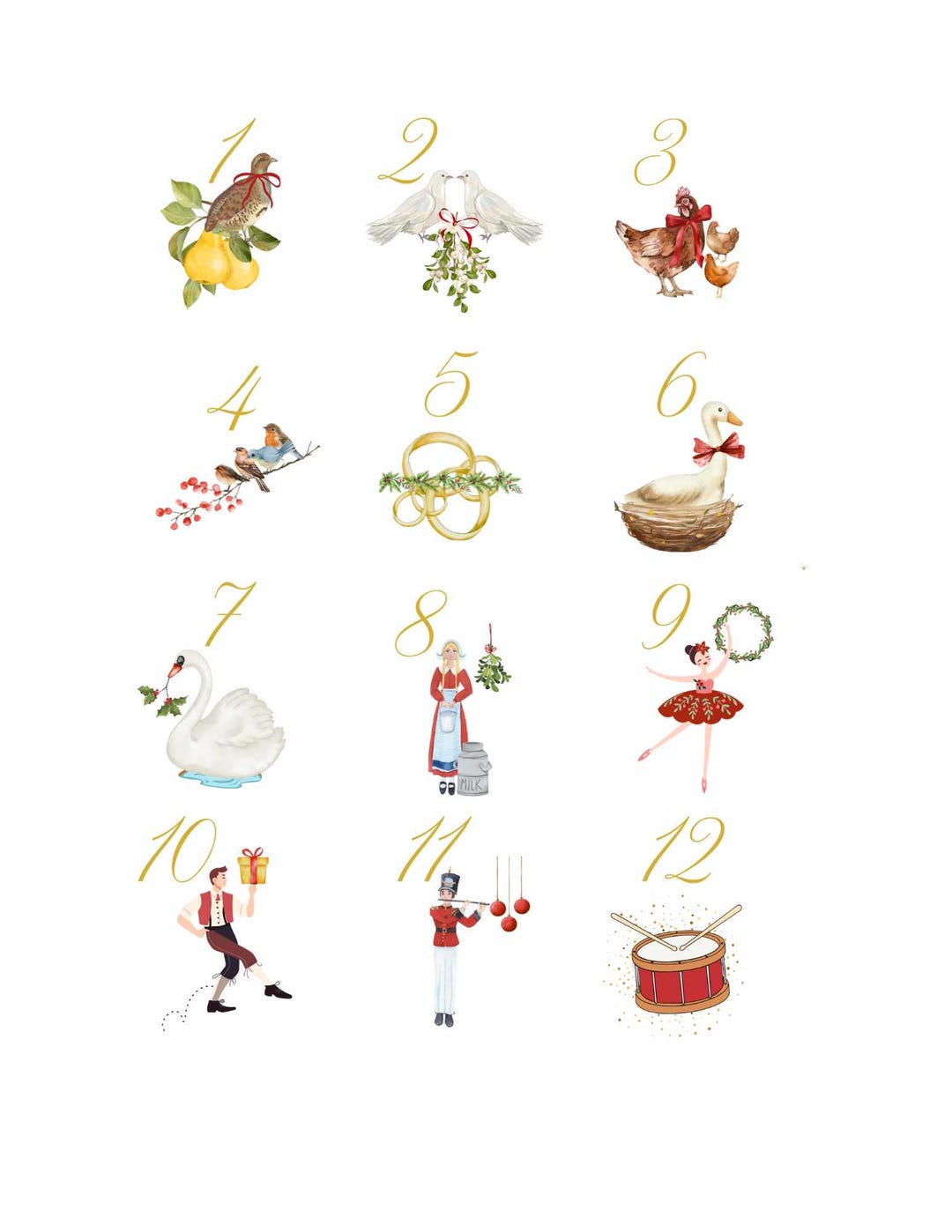 12 Days of Christmas Clipart: Holiday Scrapbooking Images (PDF PNG ...