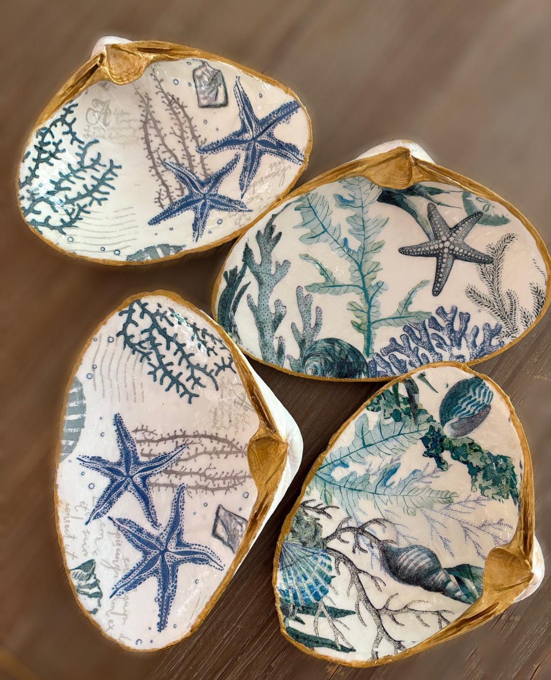 Decoupage Clam Shell Ring Dish: Coastal Decor With Gold Trim - Etsy