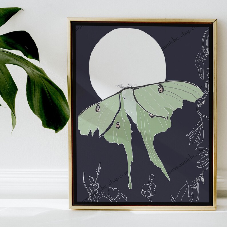 Luna Moth Print Download Whimsigoth Printables Full Moon - Etsy