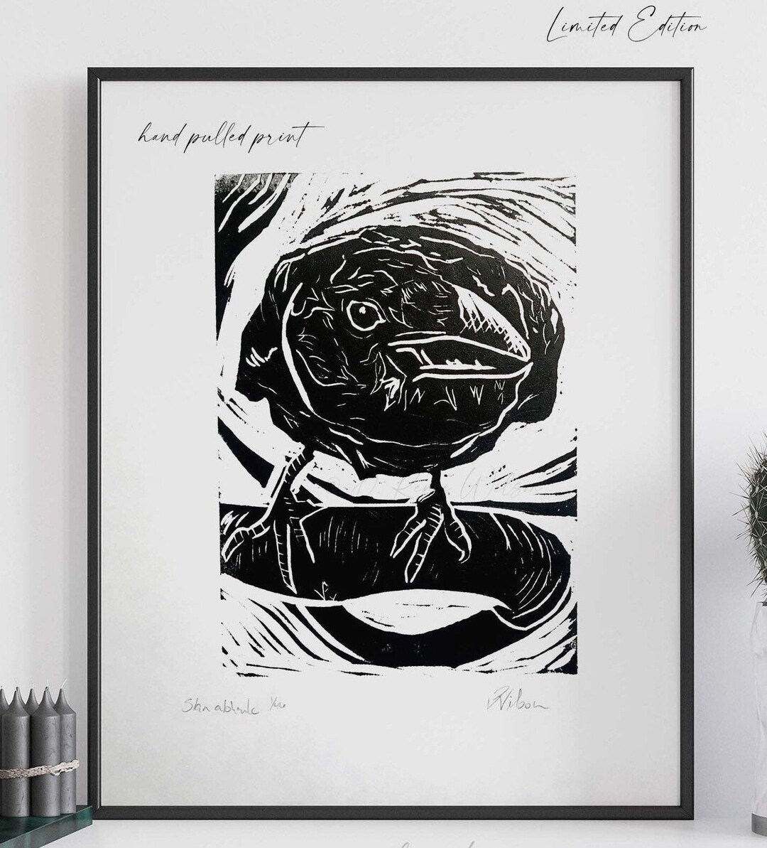 Crow Art Linoleum Print Limited Edition, Lino Print Wildlife Raven ...