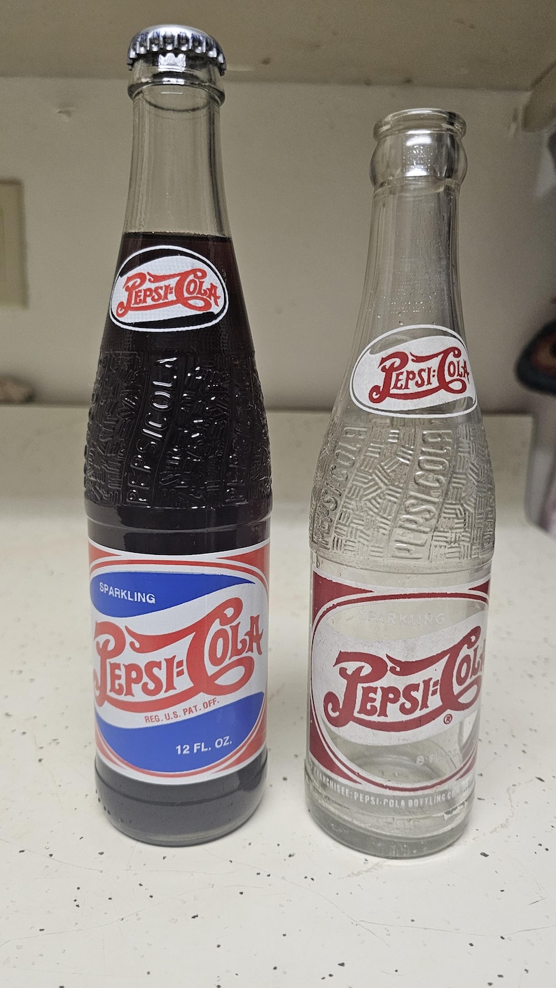 Vintage 1940s Pepsi-cola Bottle (8oz, Empty) + Modern 12oz Reproduction ...