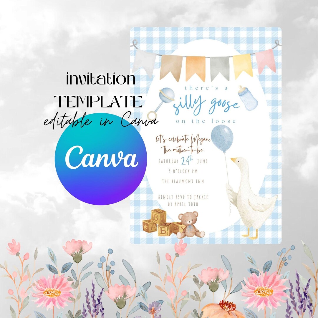 Silly Goose on the Loose Invitation | Baby Shower Invitation | Editable ...