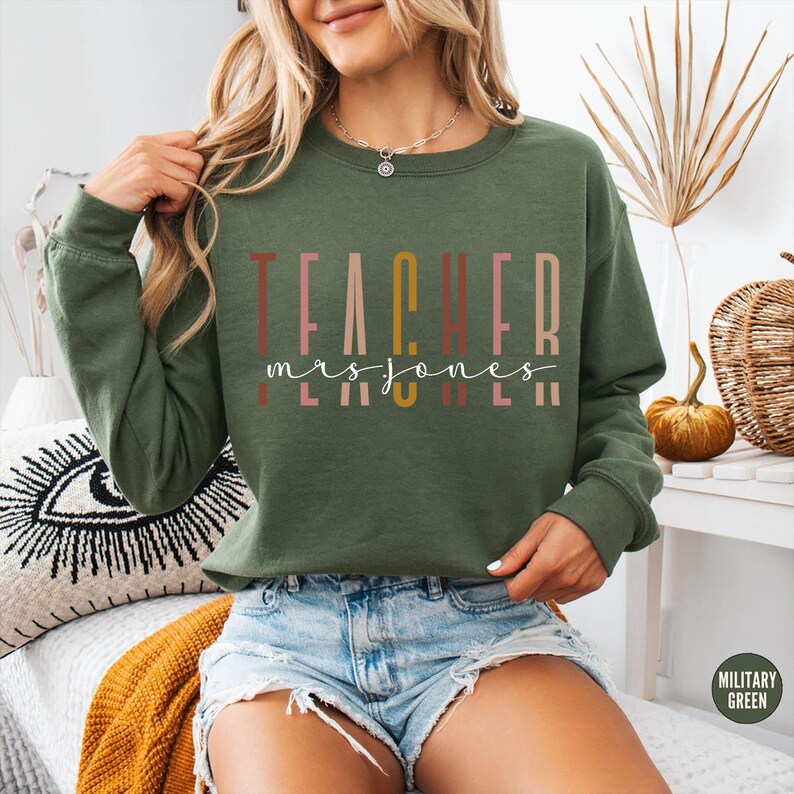 Custom Teacher Last Name Sweatshirt, Teacher Mrs Shirt, Cute Teacher ...