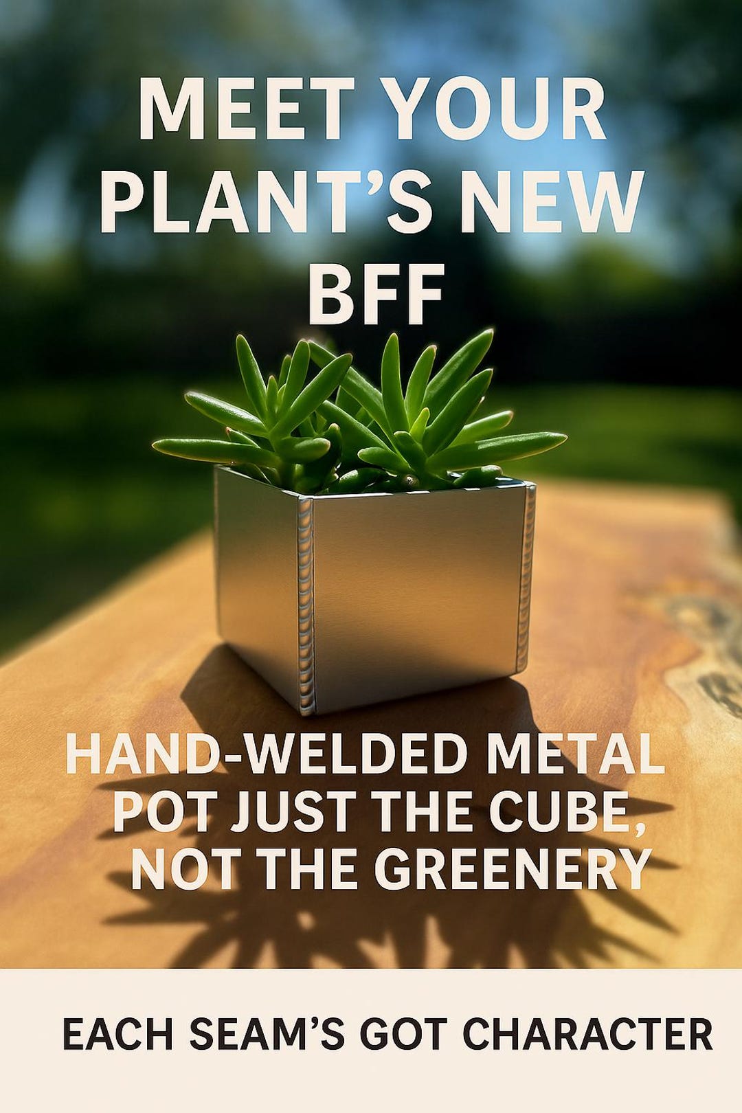Welded Modern Metal Cube Planter - Brushed Silver Plant Pot for Indoor ...