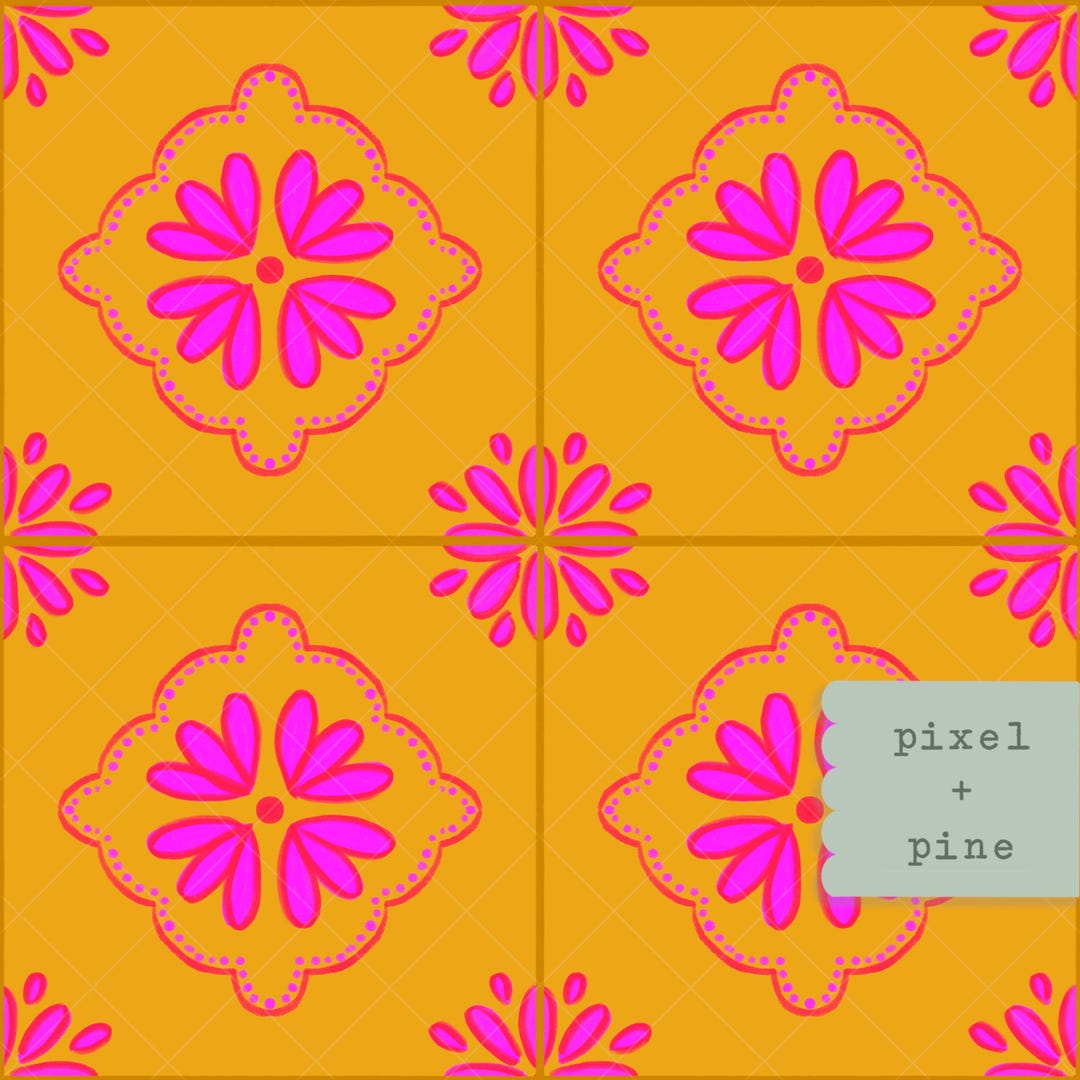 Mexican Tile Seamless Pattern | Bright Boho Floral Design | 12x12” 300 ...