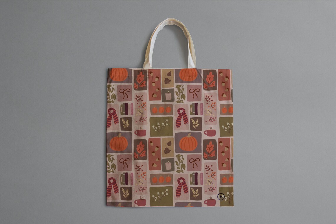 Autumn Cozy Checkerboard Seamless Pattern – Hand-drawn Fall Leaves ...