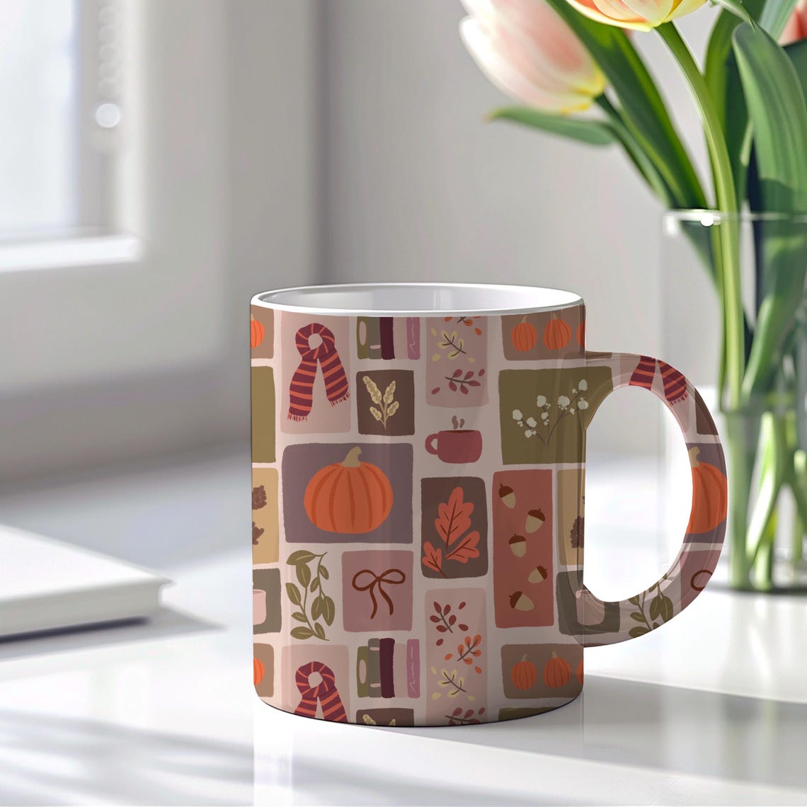 Autumn Cozy Checkerboard Seamless Pattern – Hand-drawn Fall Leaves ...