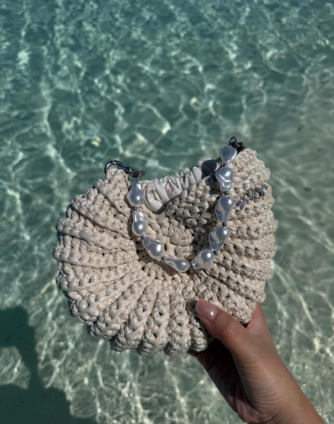 Shell Bag Shimmering Unfoldable Shell Bag Handle Bag White Crochet ...