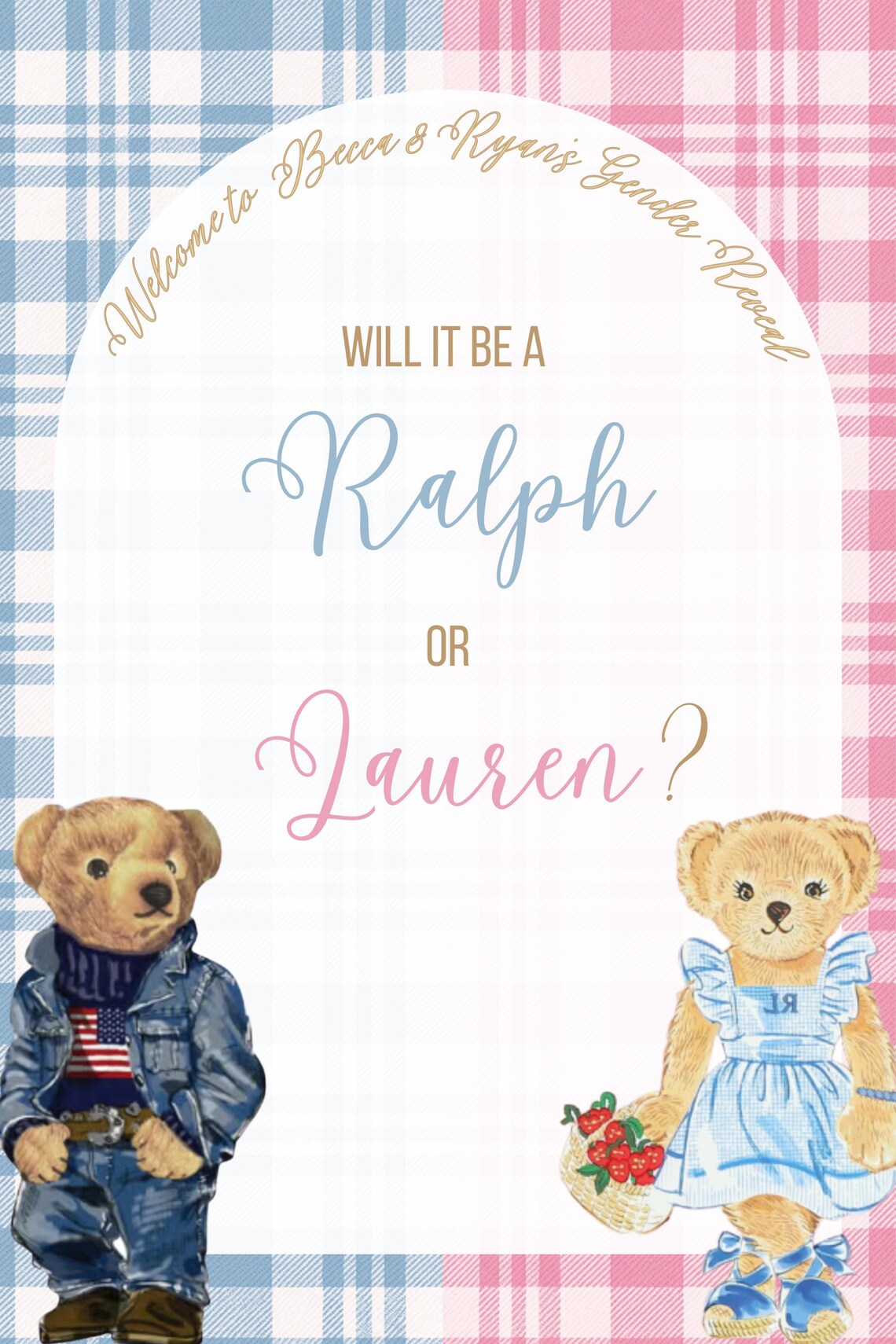 Editable Polo Bear Gender Reveal Boy or Girl Plaid Welcome Sign | Ralph ...