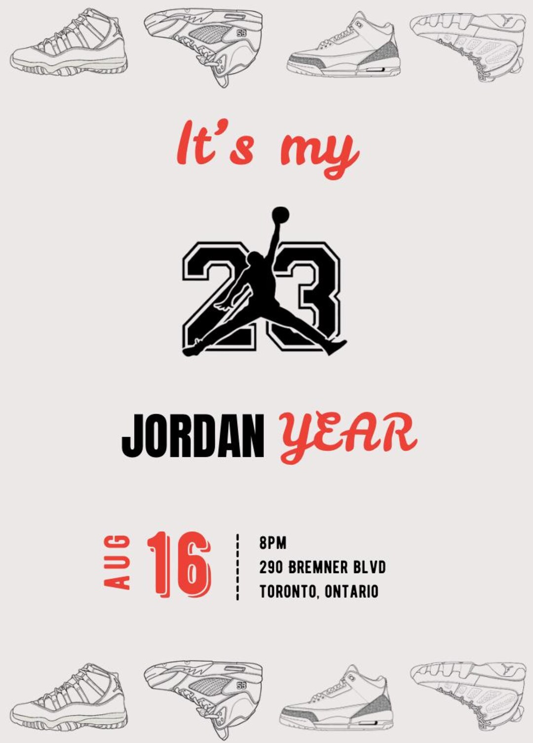 Editable JORDAN Year 23rd Birthday Theme Invitation Template ...
