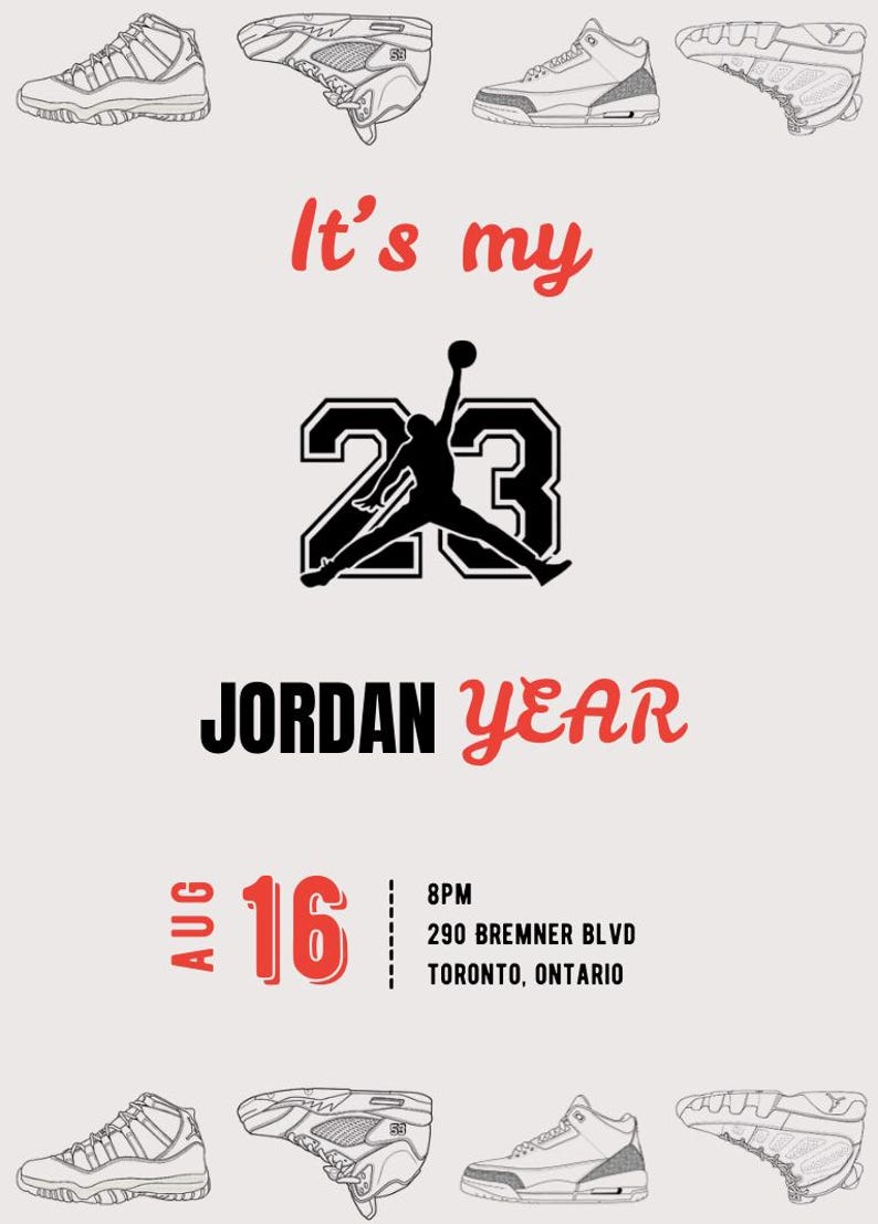 Editable JORDAN Year 23rd Birthday Theme Invitation Template ...