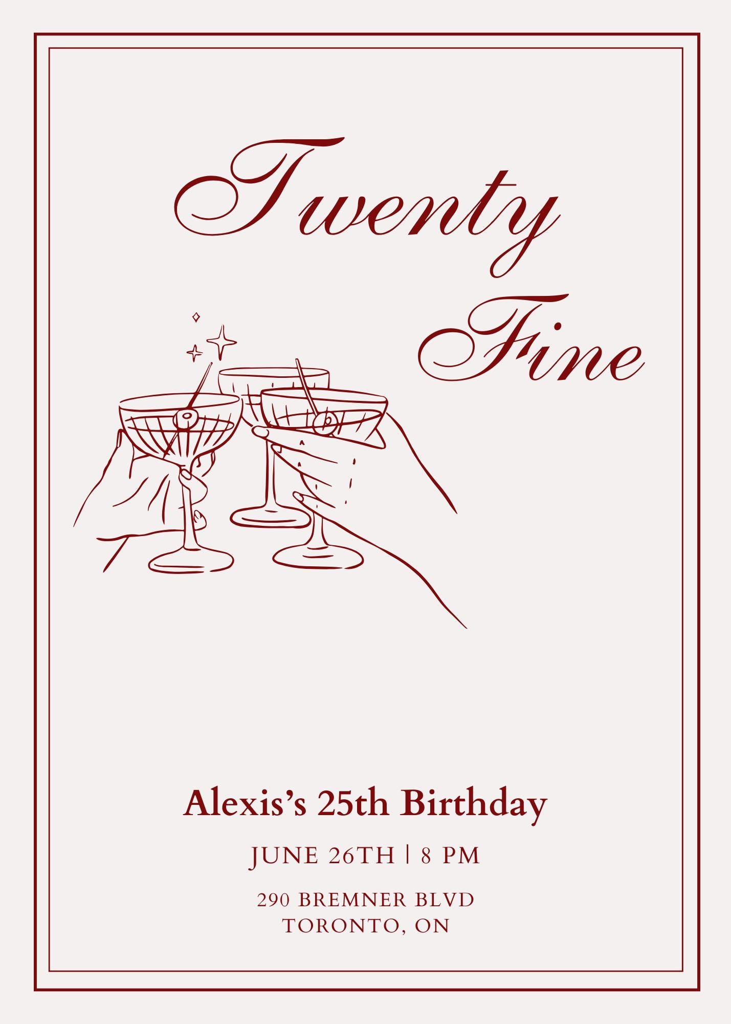 Editable 25th (twenty Fine) Birthday Invitation - Burgundy Monochrome ...