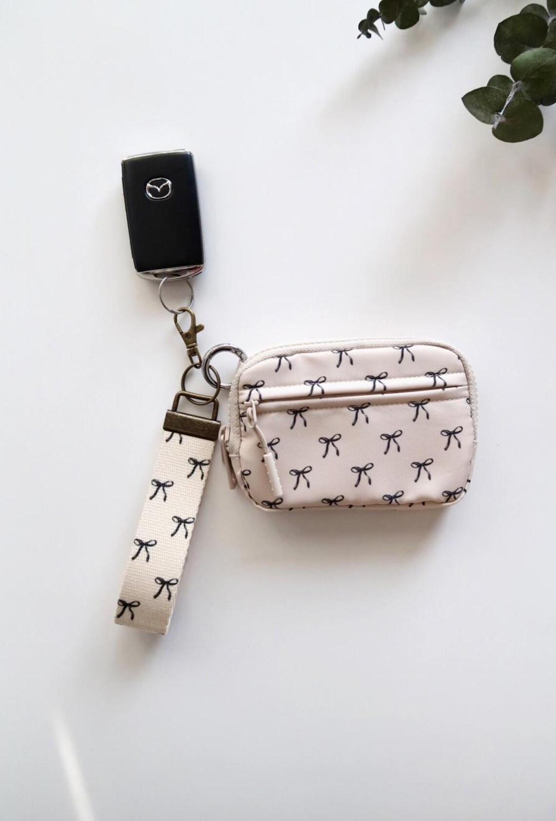 Bow Keychain Wallet With Wrist Lanyard, Compact Card Holder - Etsy