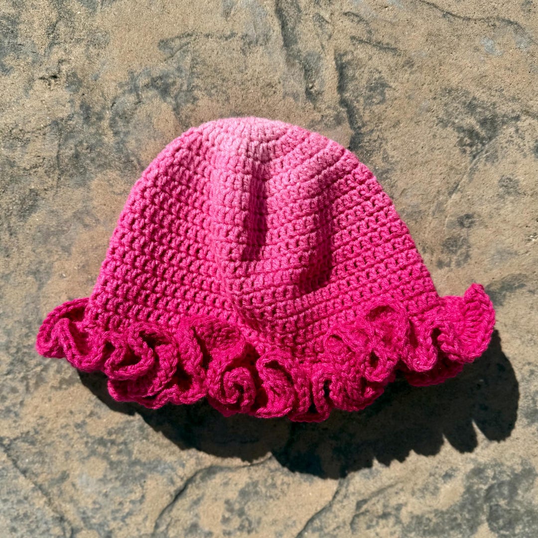 Crochet Ruffle Hat Pink - Etsy