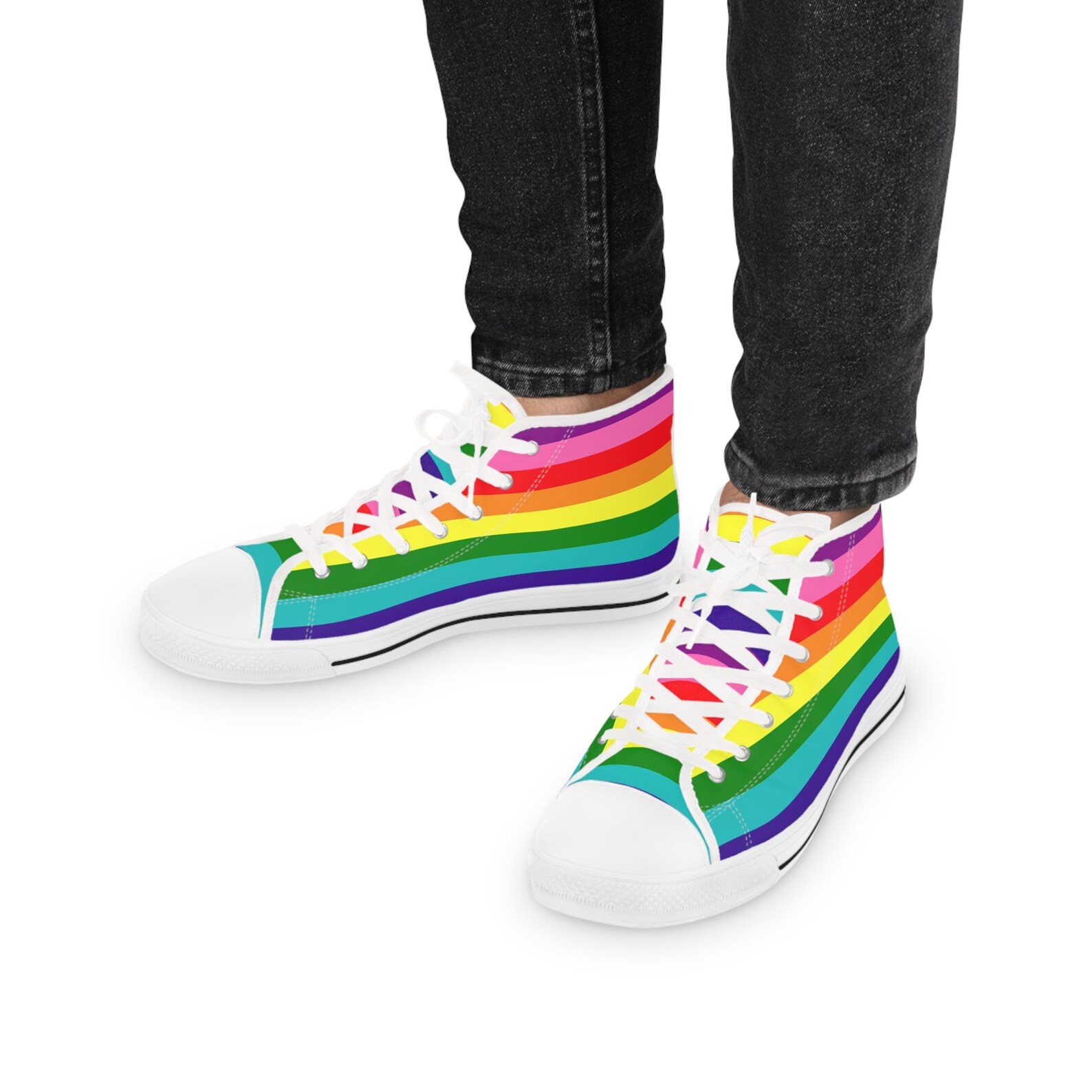 Rainbow High Top Sneakers, Colorful Sneakers for Pride, Casual ...