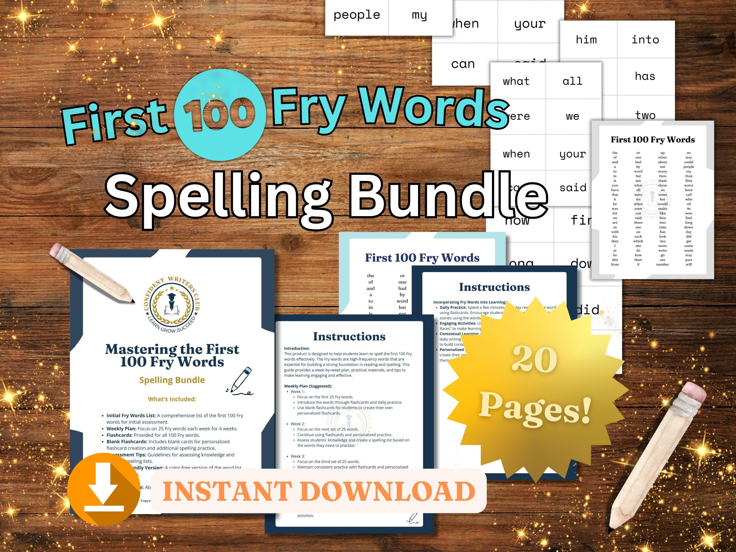 First 100 Fry Words | Flashcards | High Frequency Spelling Bundle | Fry ...
