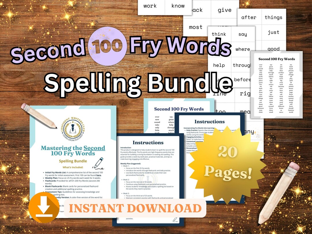 Second 100 Fry Words | Flashcards | High Frequency Spelling Bundle ...