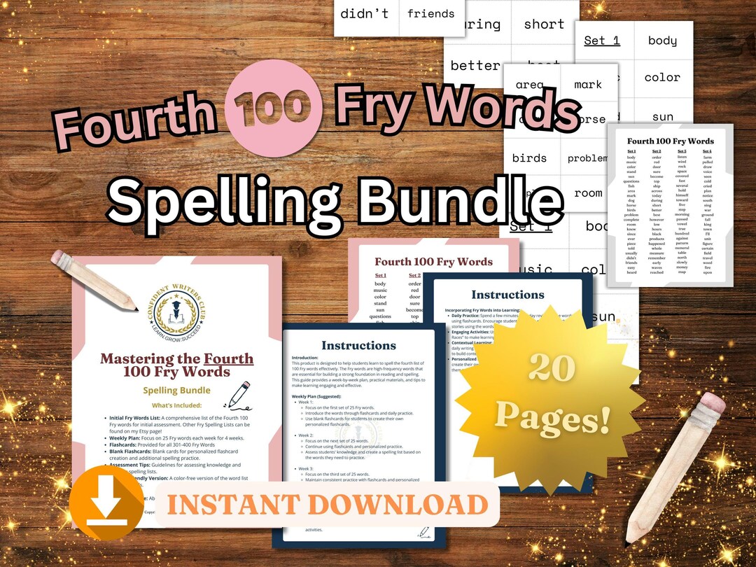 Fourth 100 Fry Words | Flashcards | High Frequency Spelling Bundle ...