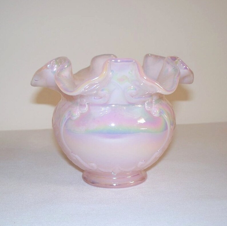 Fenton Shell Pink Squat Vase Iridescent Pink Milk Glass With Etsy