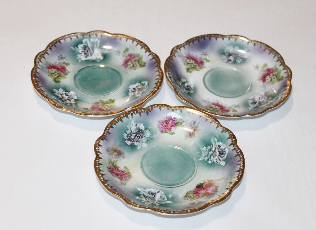 Antique MZ Austria Floral Lusterware Saucers - Wheelock Vienna Austria ...