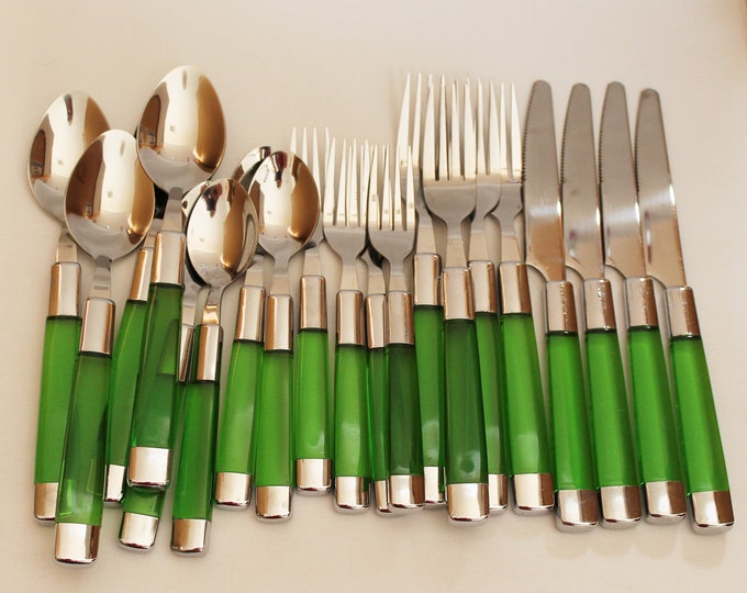 Hampton Silversmiths 20-piece Stainless Flatware With Lime Green ...