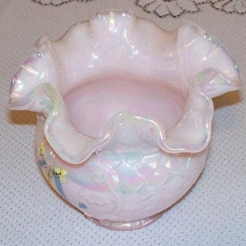 Fenton Shell Pink Squat Vase Iridescent Pink Milk Glass With Etsy