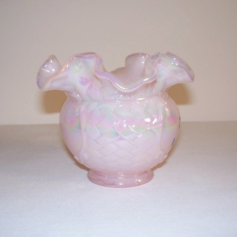 Fenton Shell Pink Squat Vase Iridescent Pink Milk Glass With Etsy