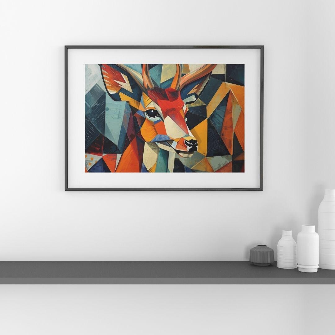 Picasso Style Cubism Deer Wall Art - Japanese Shika Geometric Print - Etsy