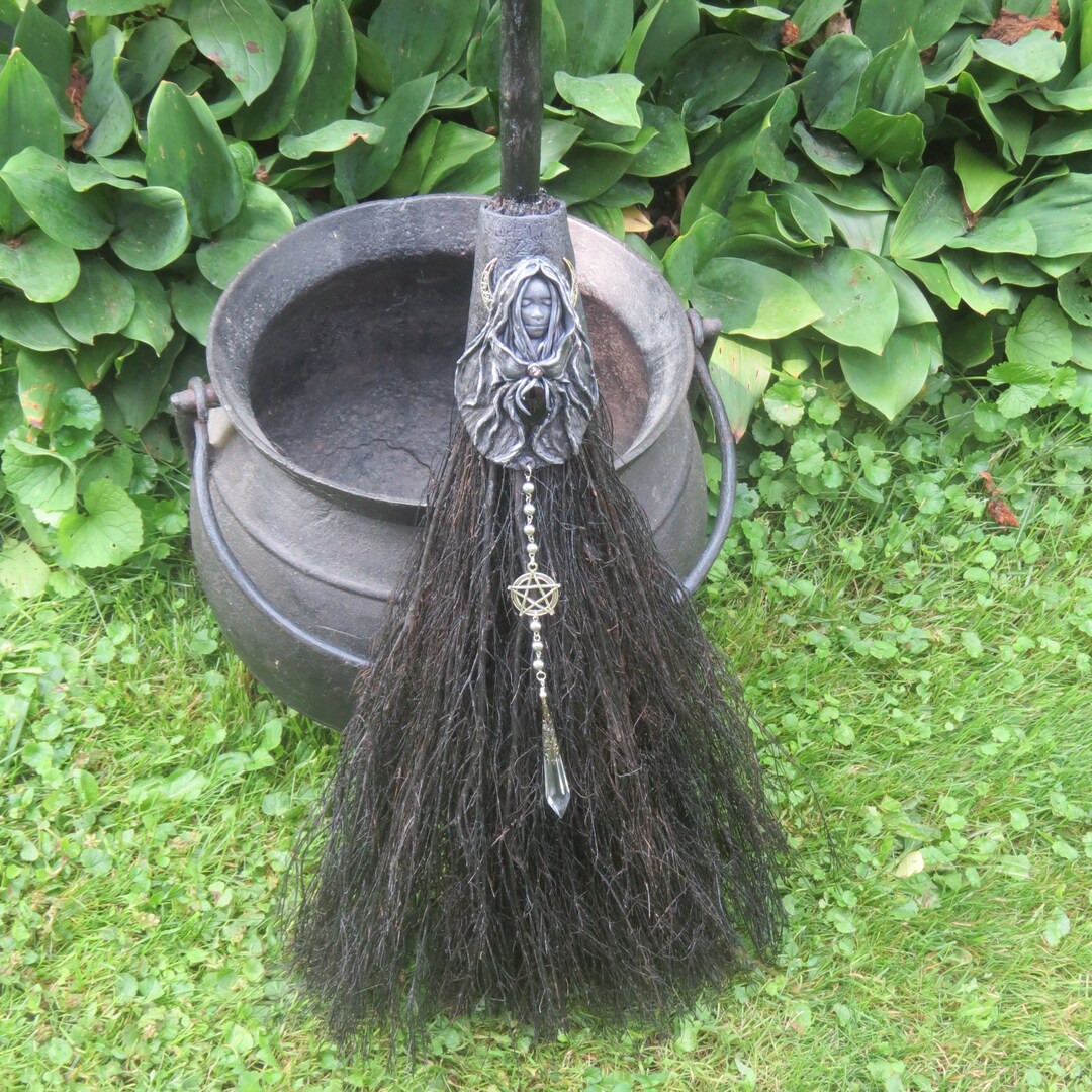 Black Witch's Broom, the Morrigan, Cloaked Goddess, Wicca and Witchcraft, Protection Broom ...