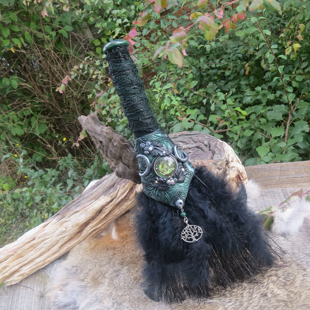 Witch's Altar Broom 12", Triquetra Besom Broom With Polymer Clay Design ...
