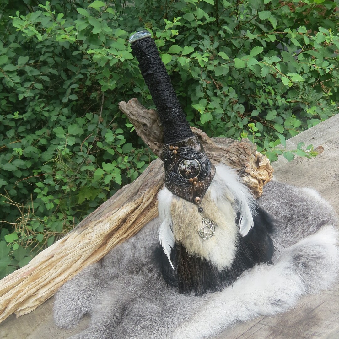 Wiccan Altar Broom 12", Wolf Totem Animal, Witchcraft Besom Broomstick ...