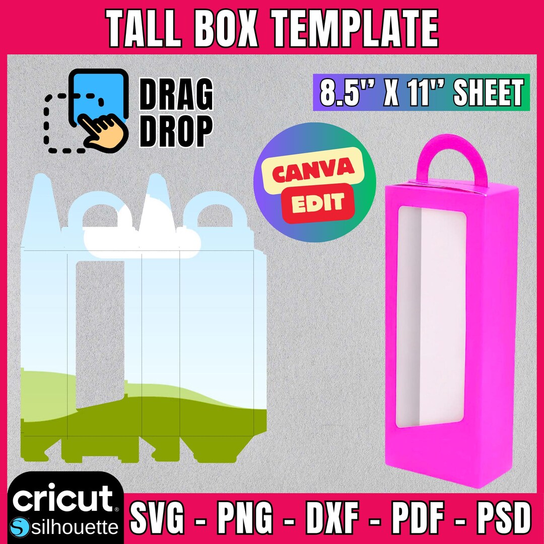 Tall Box Template, Tall Box Svg, Box With Handle Template, Gift Box ...