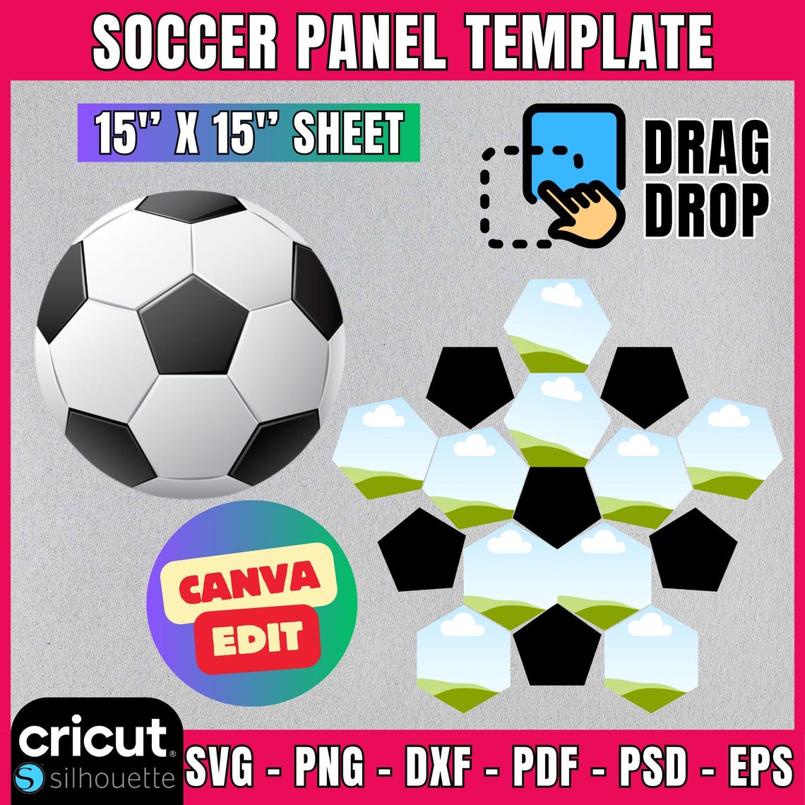 Soccer Panel Blank Template, Custom Soccer Ball Wrap, Canva Editable ...