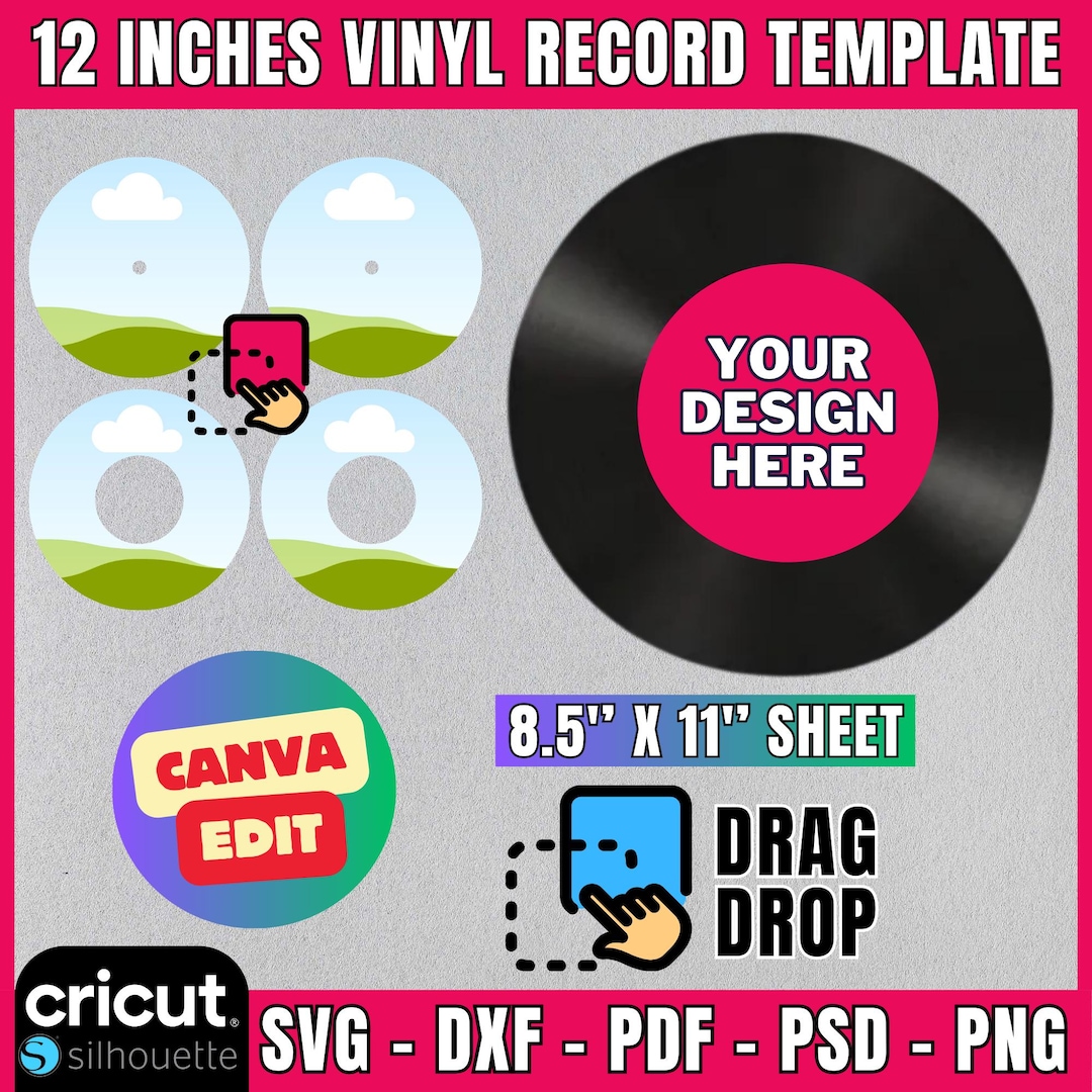 12 Inches Vinyl Record Template, Vinyl Record Label Template, Record ...
