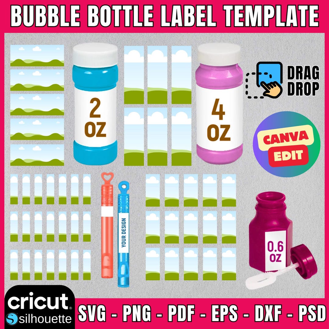 Bubble Bottle Label Template, Bubble Bottle Sticker Template, Bubble ...