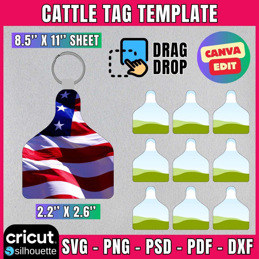 Cattle Tag Template, Cattle Tag Svg Cow Tag Keychain Sublimation, Canva ...