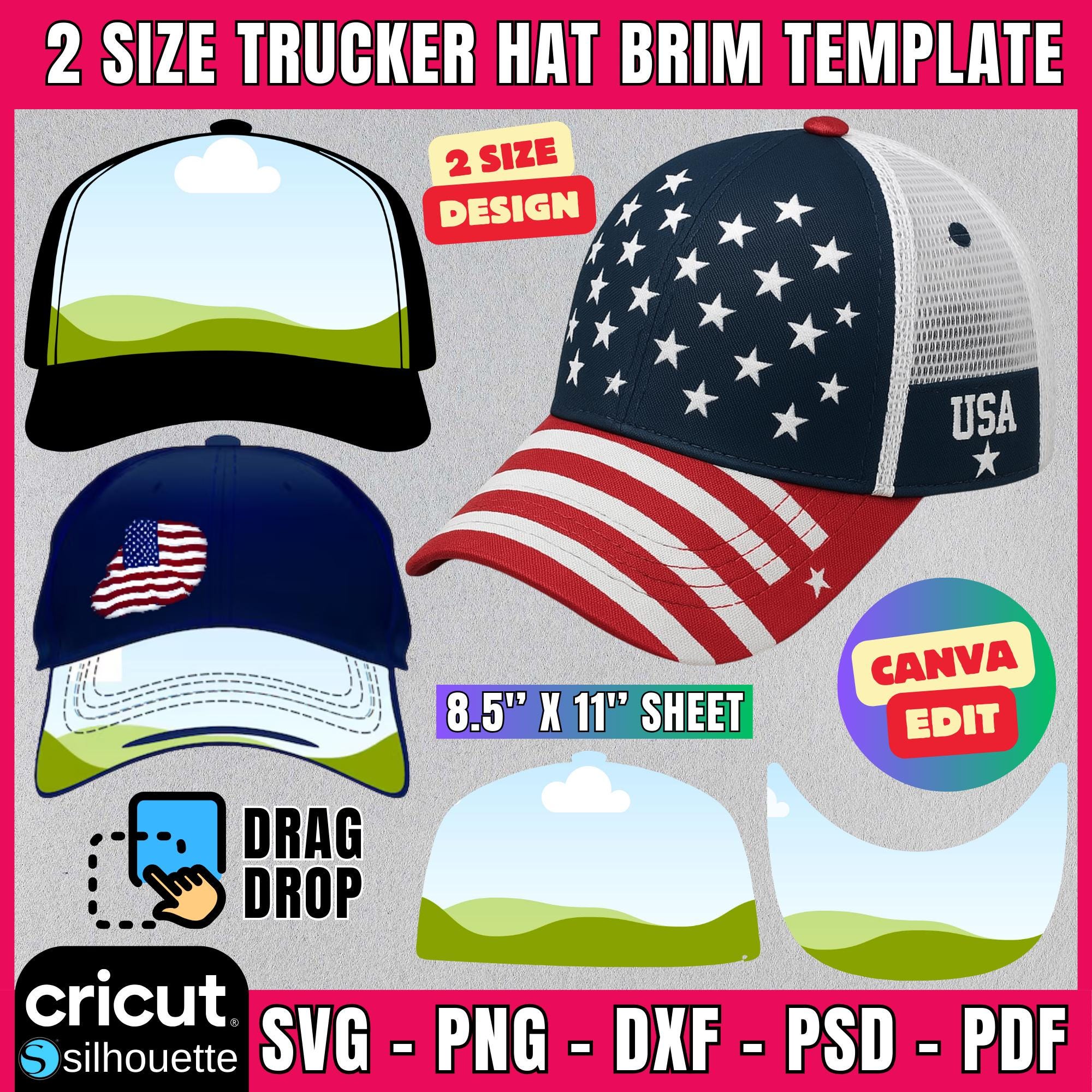 Trucker Hat Template, Hat Brim Template Svg, Baseball Cap Brim ...
