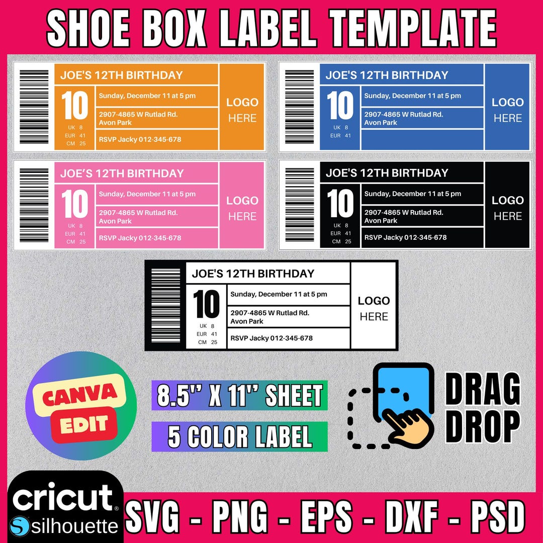 Shoe Box Label Template, Shoe Box Label Svg, Label Template Svg, Label ...