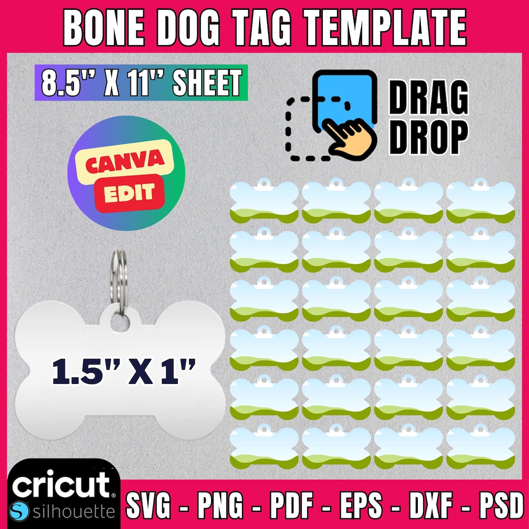 Dog Tag Template, Bone Tag Template, 1.5 Inch Dog Tag, Bone Tag Svg ...