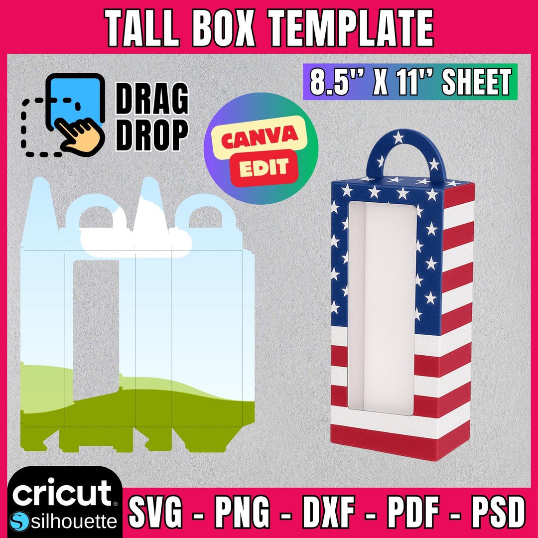 Tall Box Template, Tall Box Svg, Box With Handle Template, Gift Box ...