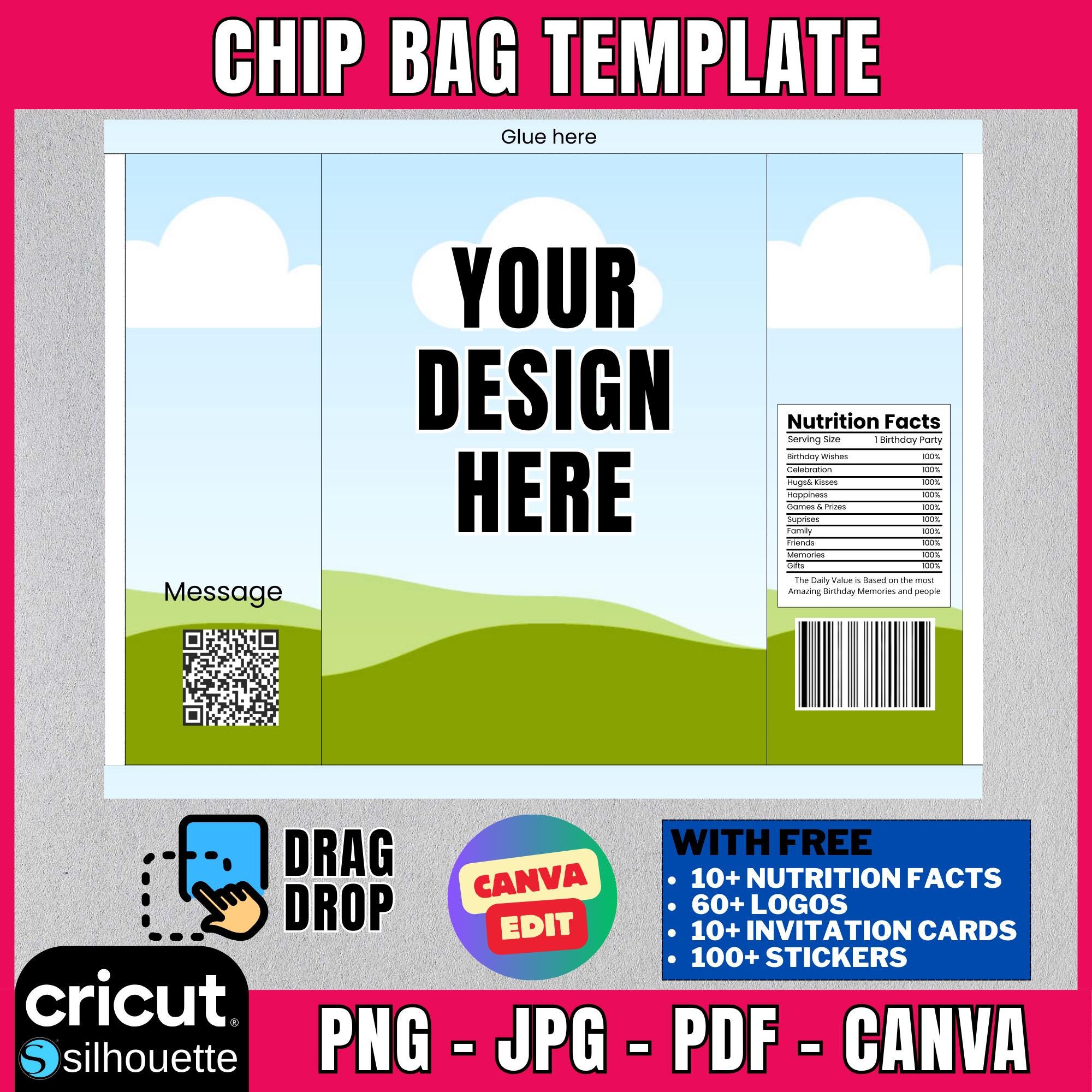 Chip Bag Template, Blank Chip Bag, Chip Bag Template Canva Editable ...