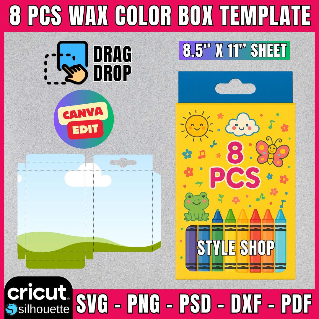 8pcs Crayon Box Template, Wax Crayon Box Template, Wax Color Pen Gift ...