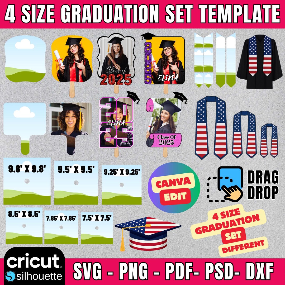 4 Size Graduation Template Bundle, Grad Paddle Fan Template, Grad 2025 ...