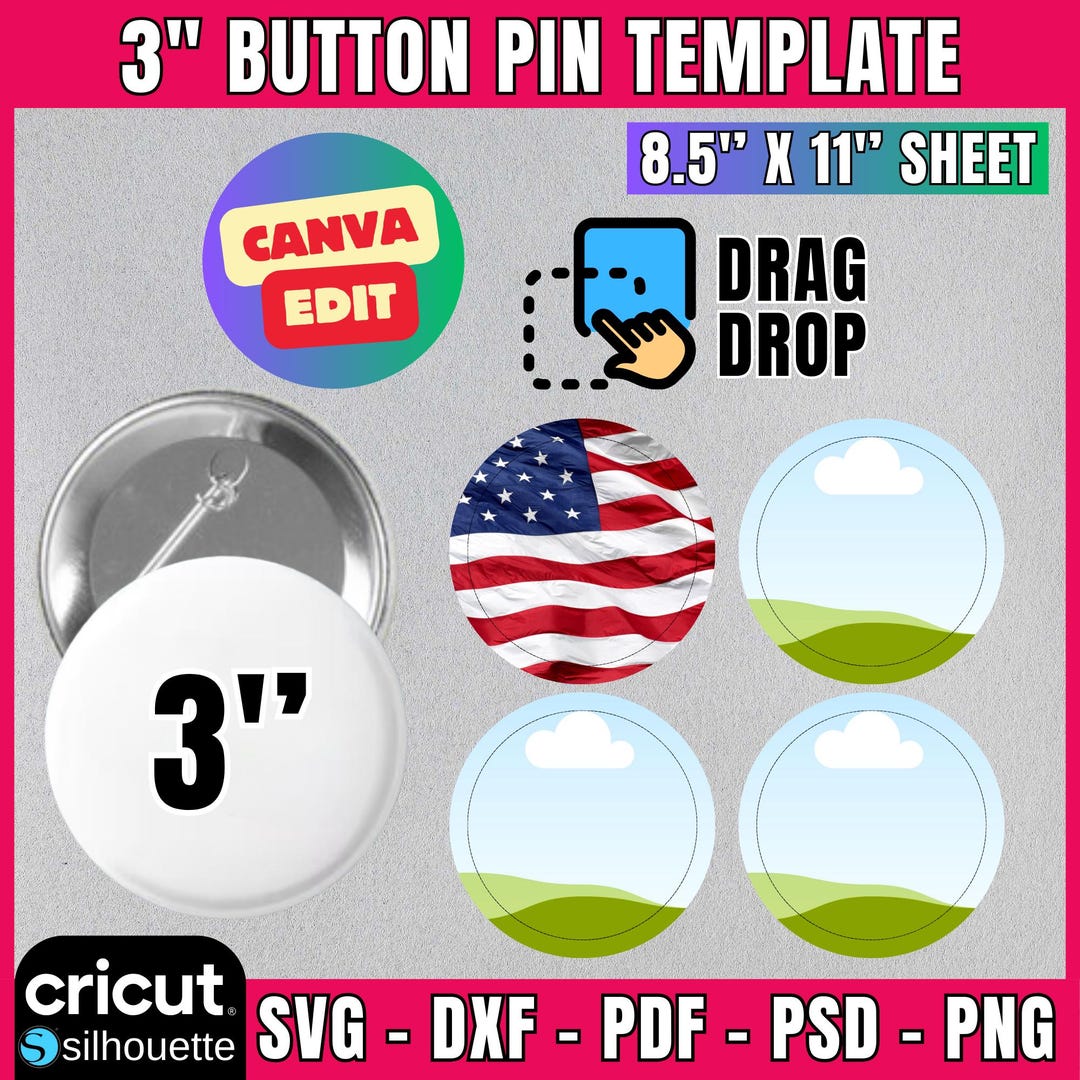 Button Pin Template, Button Pin Svg, Button Pin Blank, Sublimation Button Pin Template, Badge ...